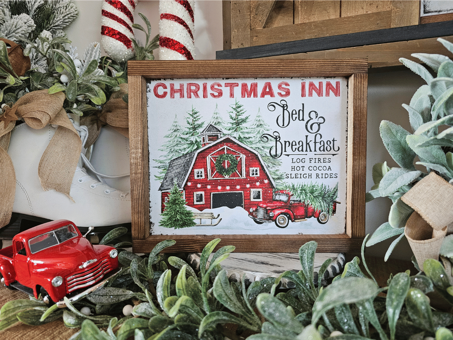 Cadre Sign Farmhouse Christmas Inn – Déco Rustique et Vintage