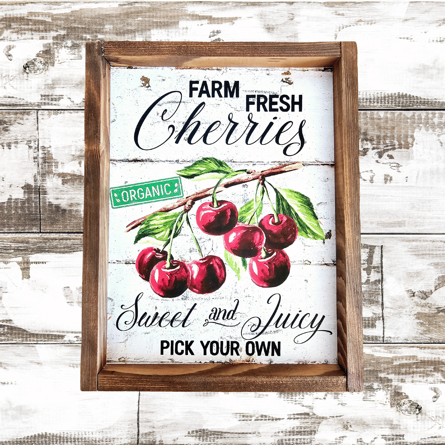 Cadre Sign Farmhouse Farm Fresh Cherries - Vintage Rustique