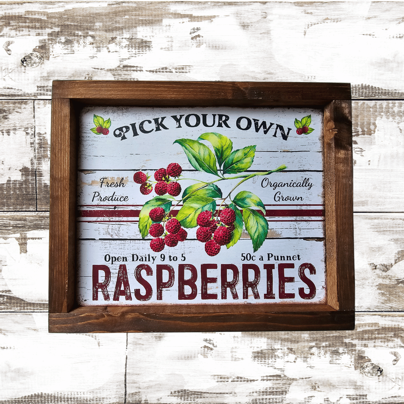 Cadre Sign Farmhouse Raspberries - Déco Vintage Rustique