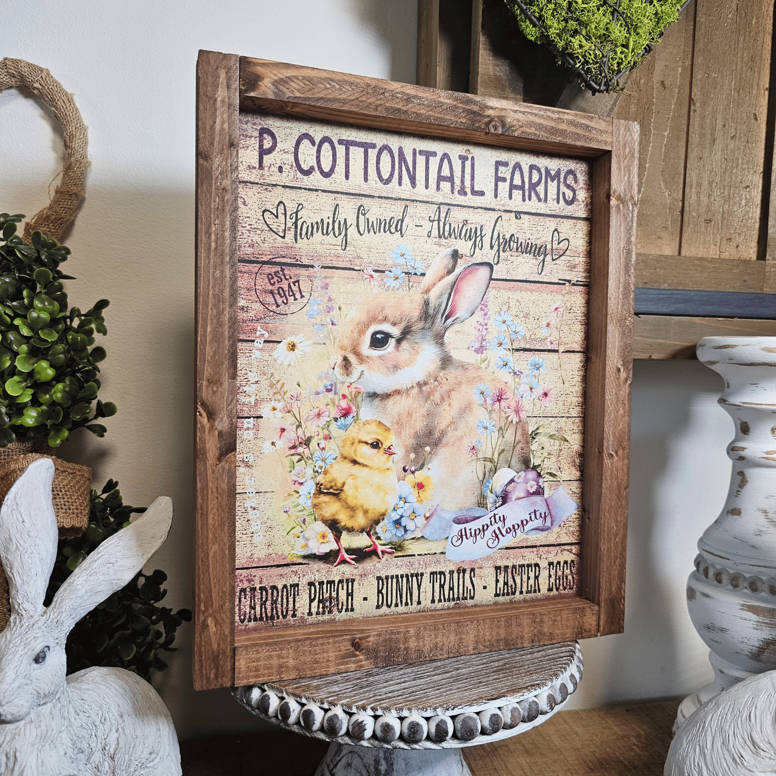 Cadre Sign Farmhouse P. Cottontail Farms – Déco Pâques
