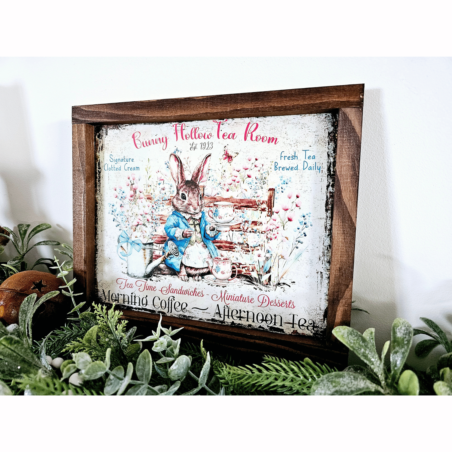 Cadre Sign Farmhouse Bunny Hollow Tea Room - Déco Vintage