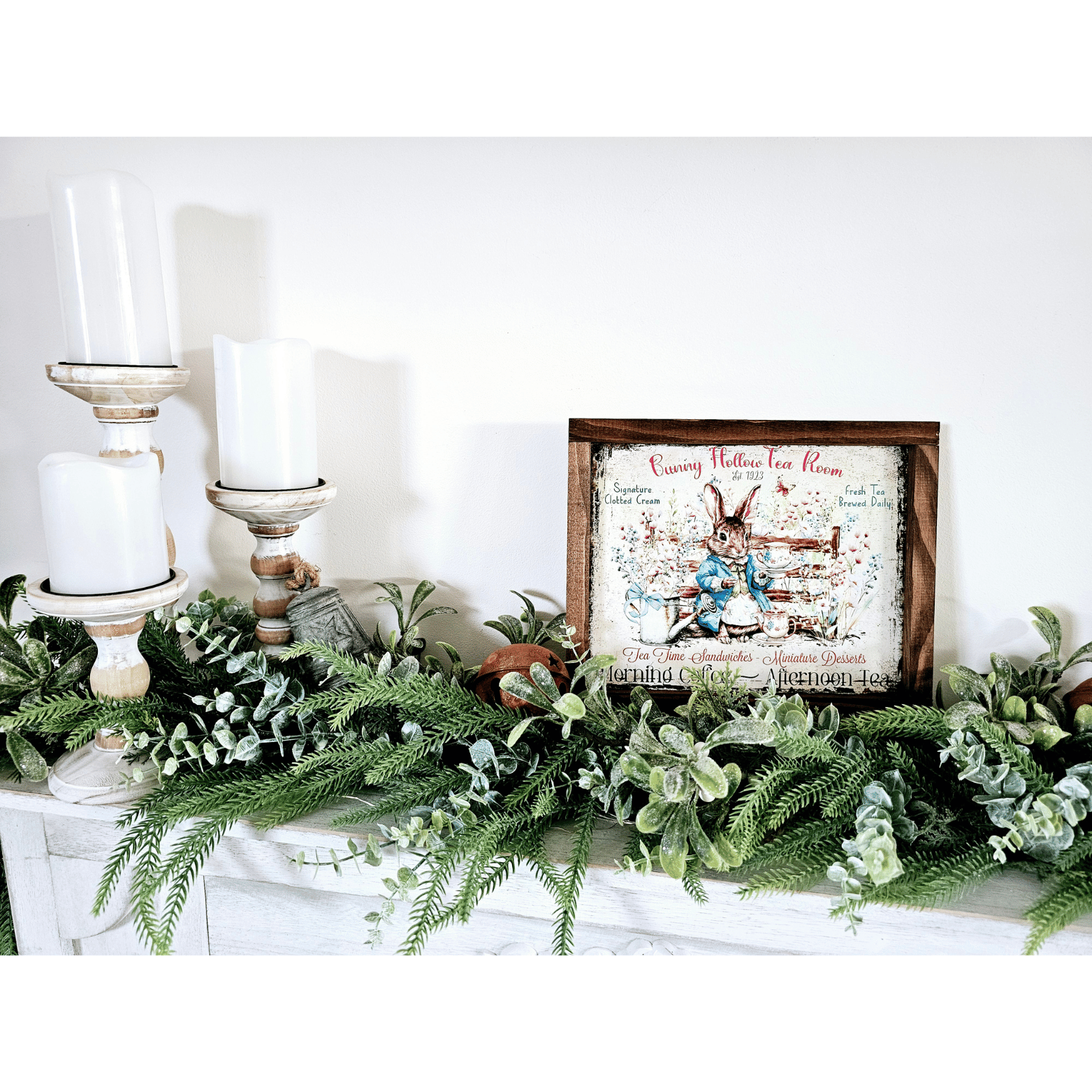 Cadre Sign Farmhouse Bunny Hollow Tea Room - Déco Vintage
