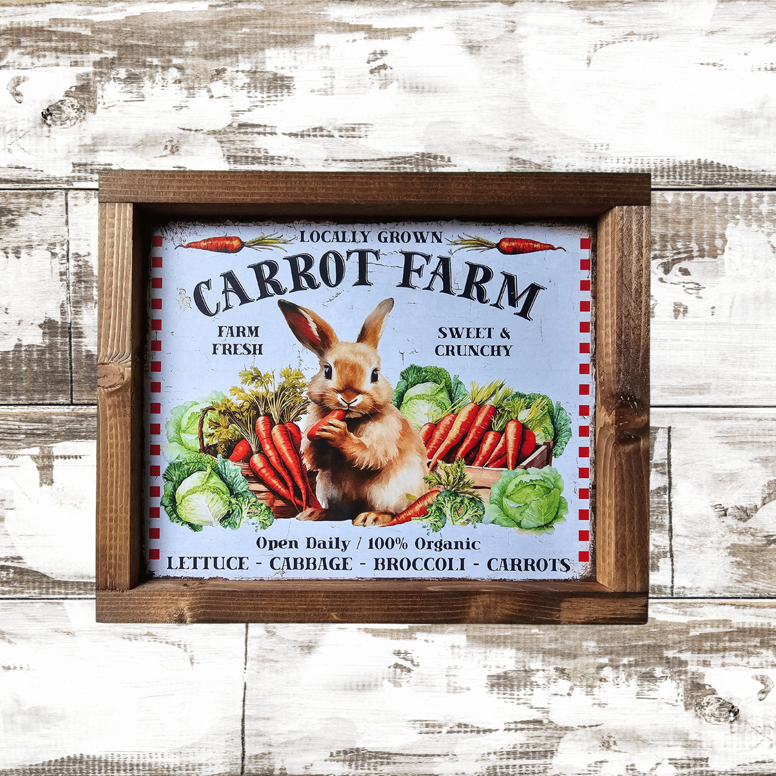 Cadre Sign Farmhouse Carrot Farm Locally Grown - Déco Pâques