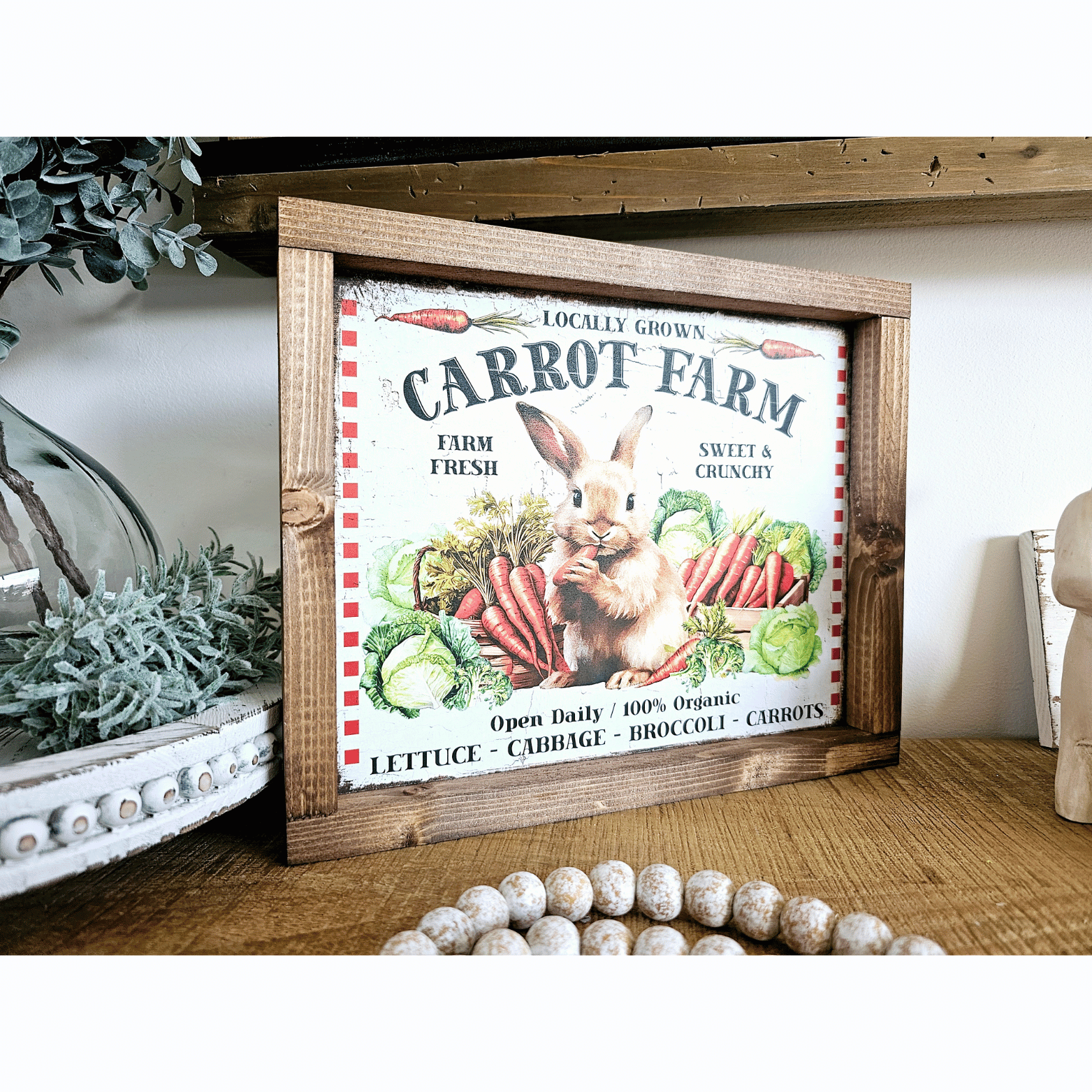 Cadre Sign Farmhouse Carrot Farm Locally Grown - Déco Pâques