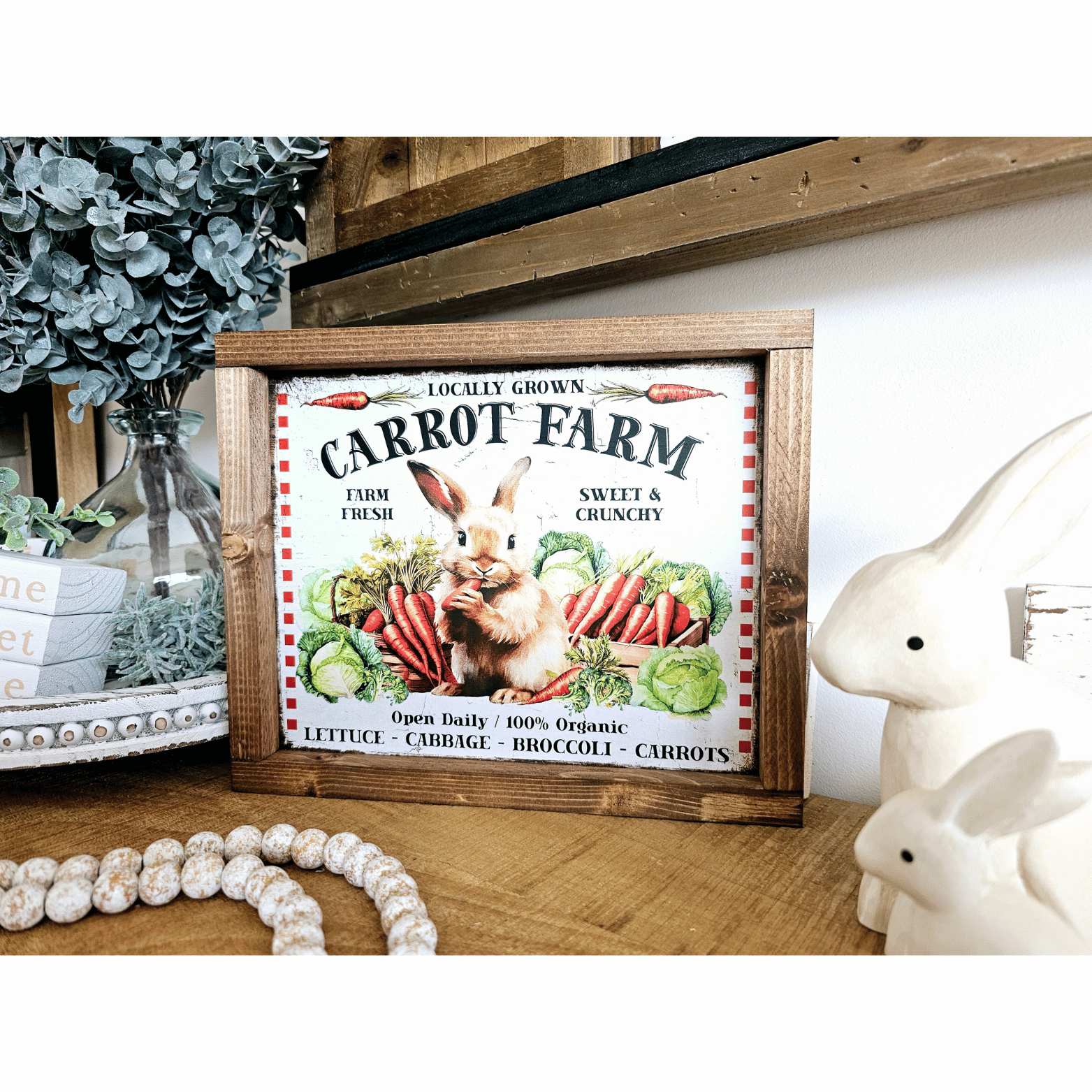 Cadre Sign Farmhouse Carrot Farm Locally Grown - Déco Pâques