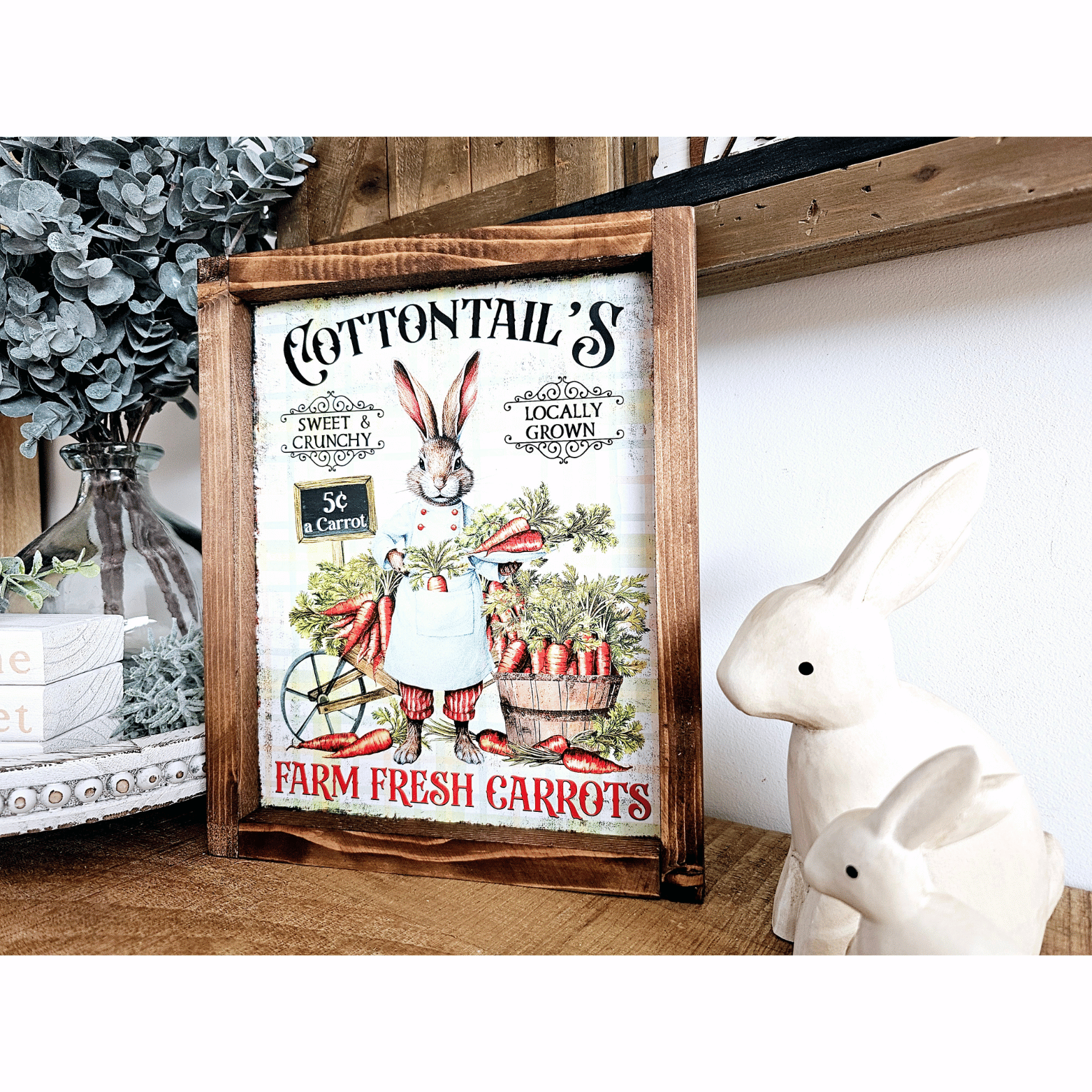 Cadre Sign Farmhouse Cottontail's Farm Fresh Carrots - Rustique
