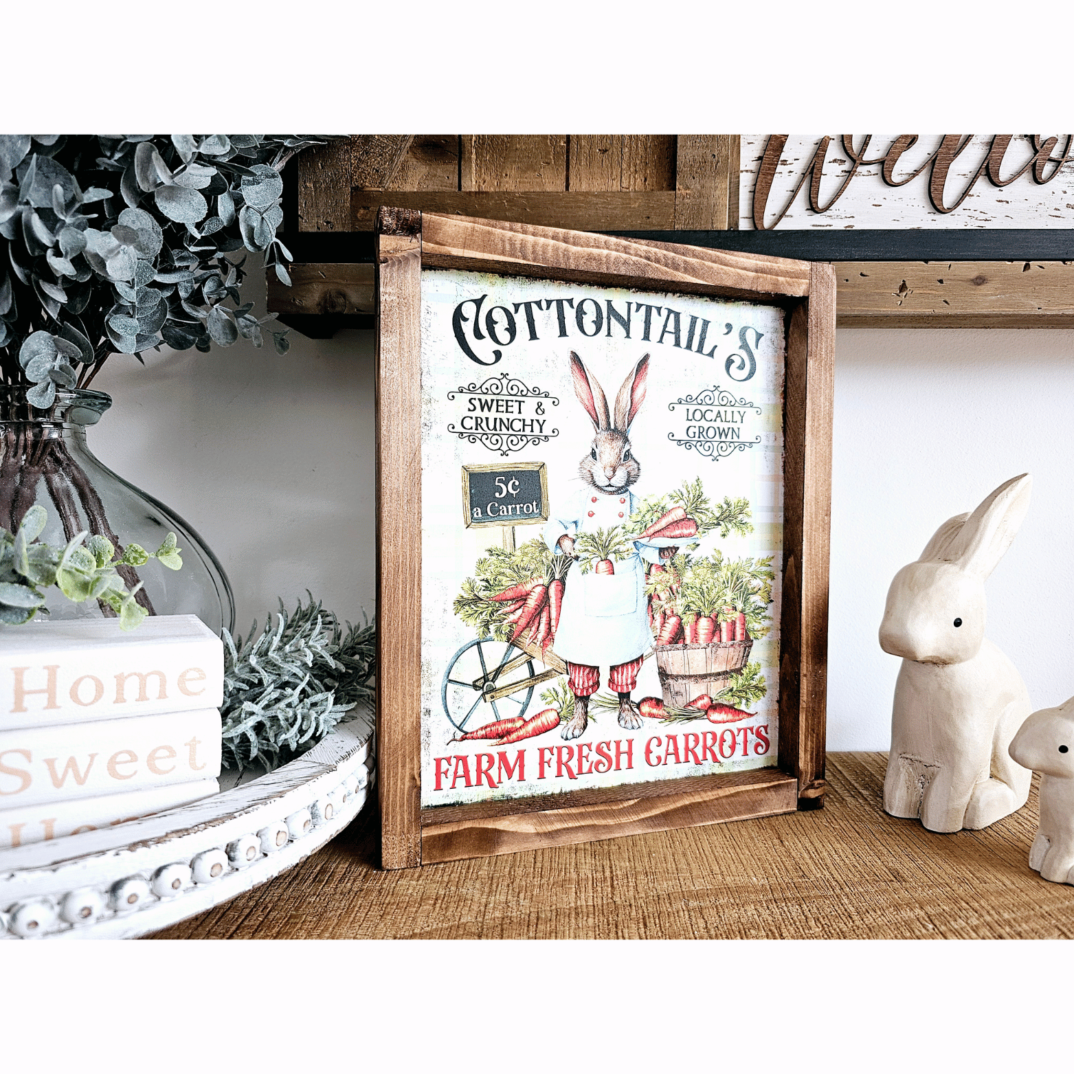 Cadre Sign Farmhouse Cottontail's Farm Fresh Carrots - Rustique
