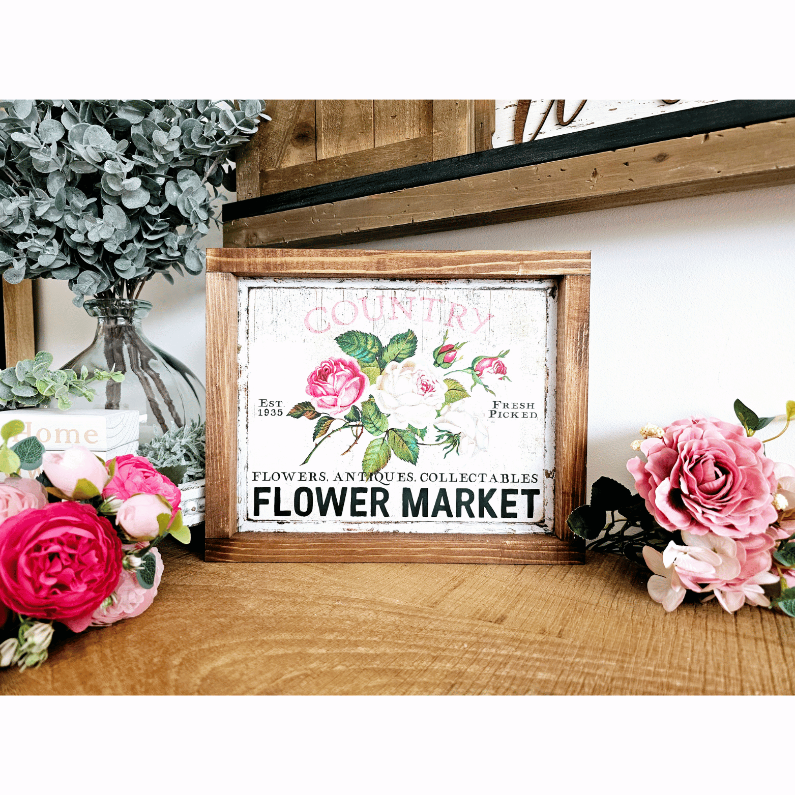 Cadre Sign Farmhouse Country Flower Market Vintage Champêtre