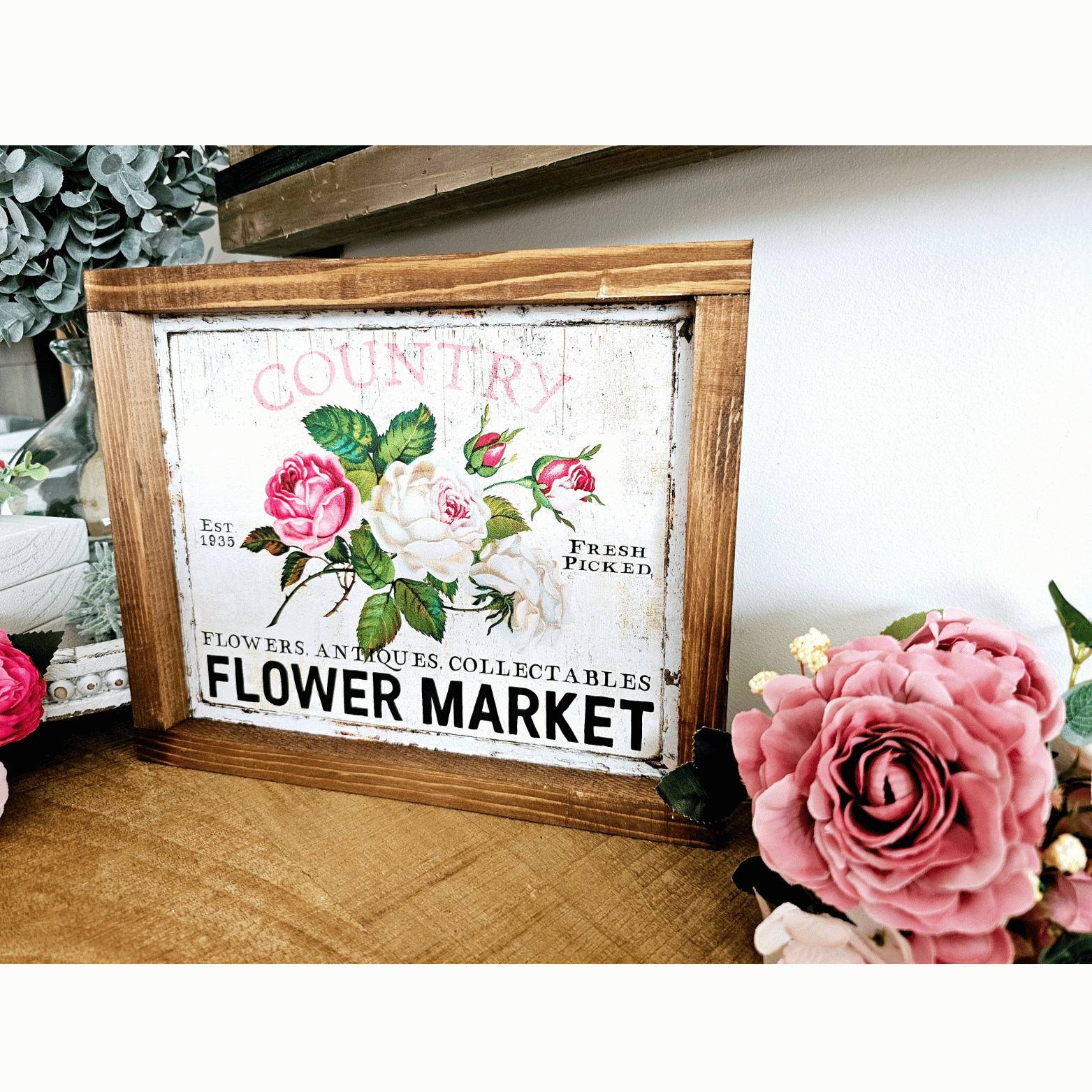 Cadre Sign Farmhouse Country Flower Market Vintage Champêtre