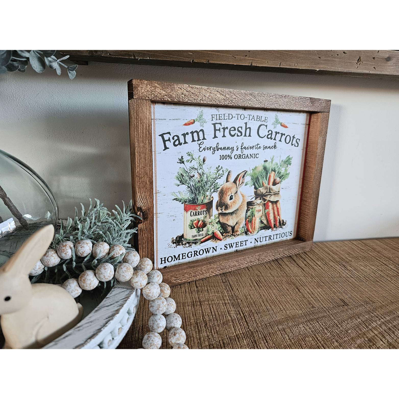 Cadre Sign Farmhouse Farm Fresh Carrots - Déco en Bois Vintage