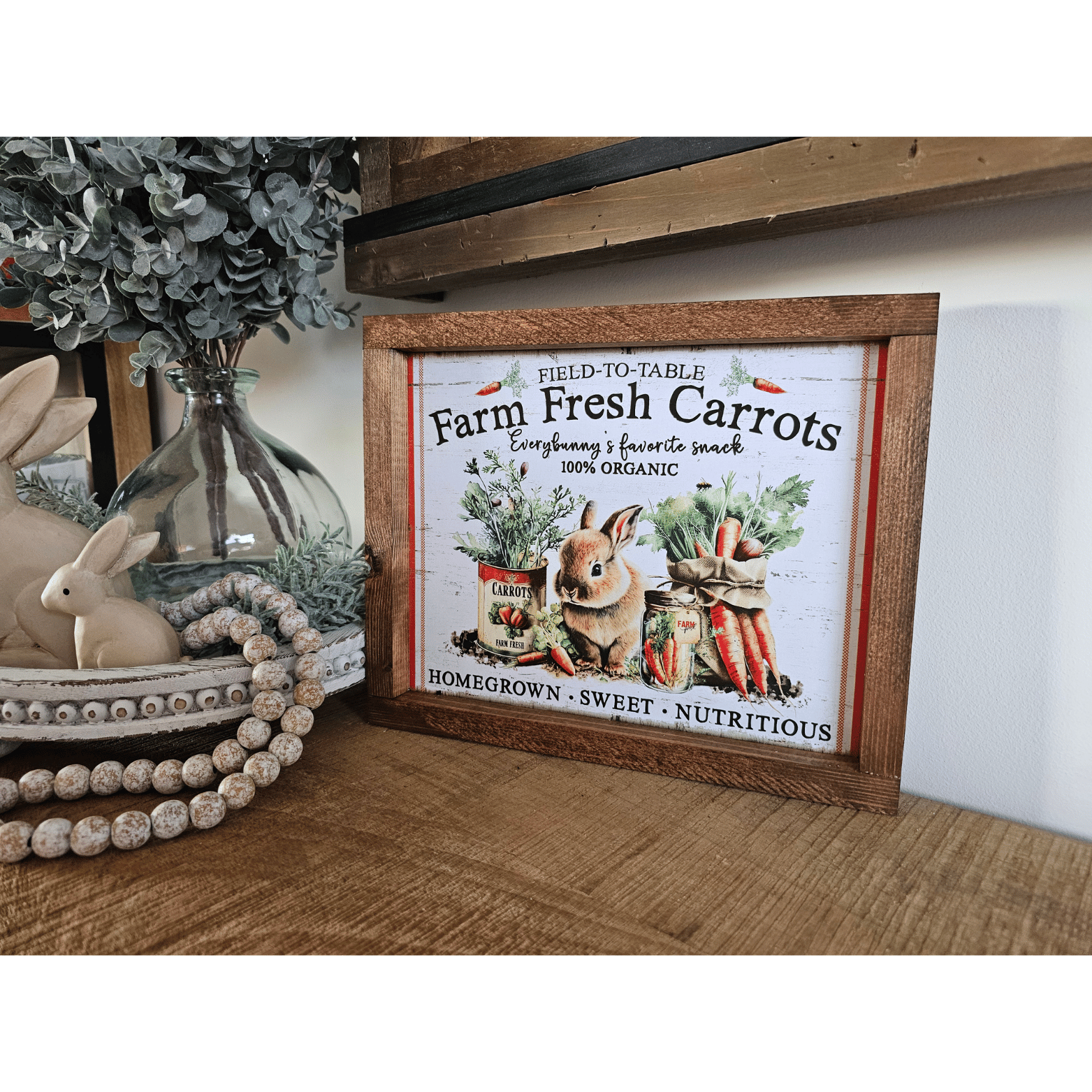 Cadre Sign Farmhouse Farm Fresh Carrots - Déco en Bois Vintage