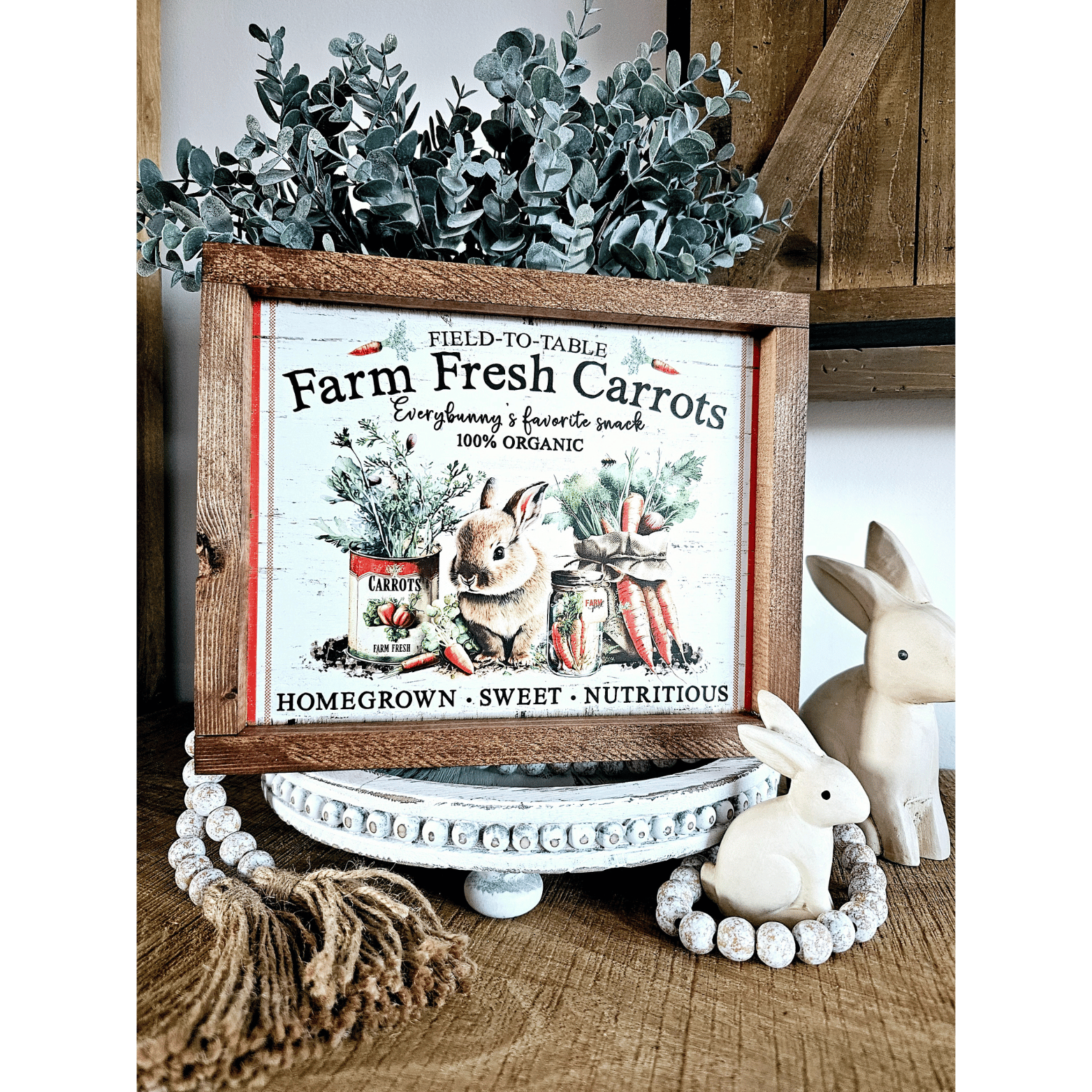 Cadre Sign Farmhouse Farm Fresh Carrots - Déco en Bois Vintage