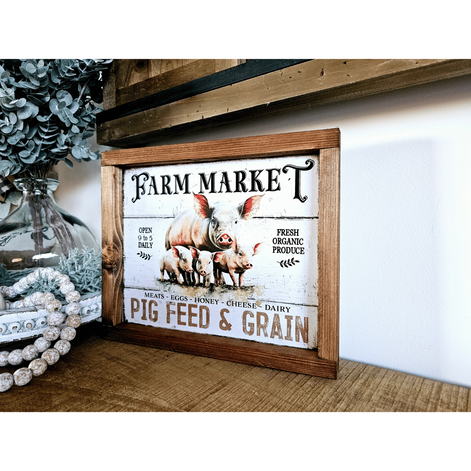 Cadre Sign Farmhouse Farm Market Pig – Vintage et Rustique