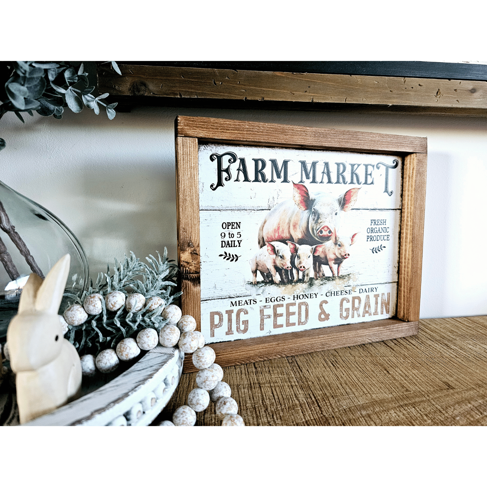 Cadre Sign Farmhouse Farm Market Pig – Vintage et Rustique