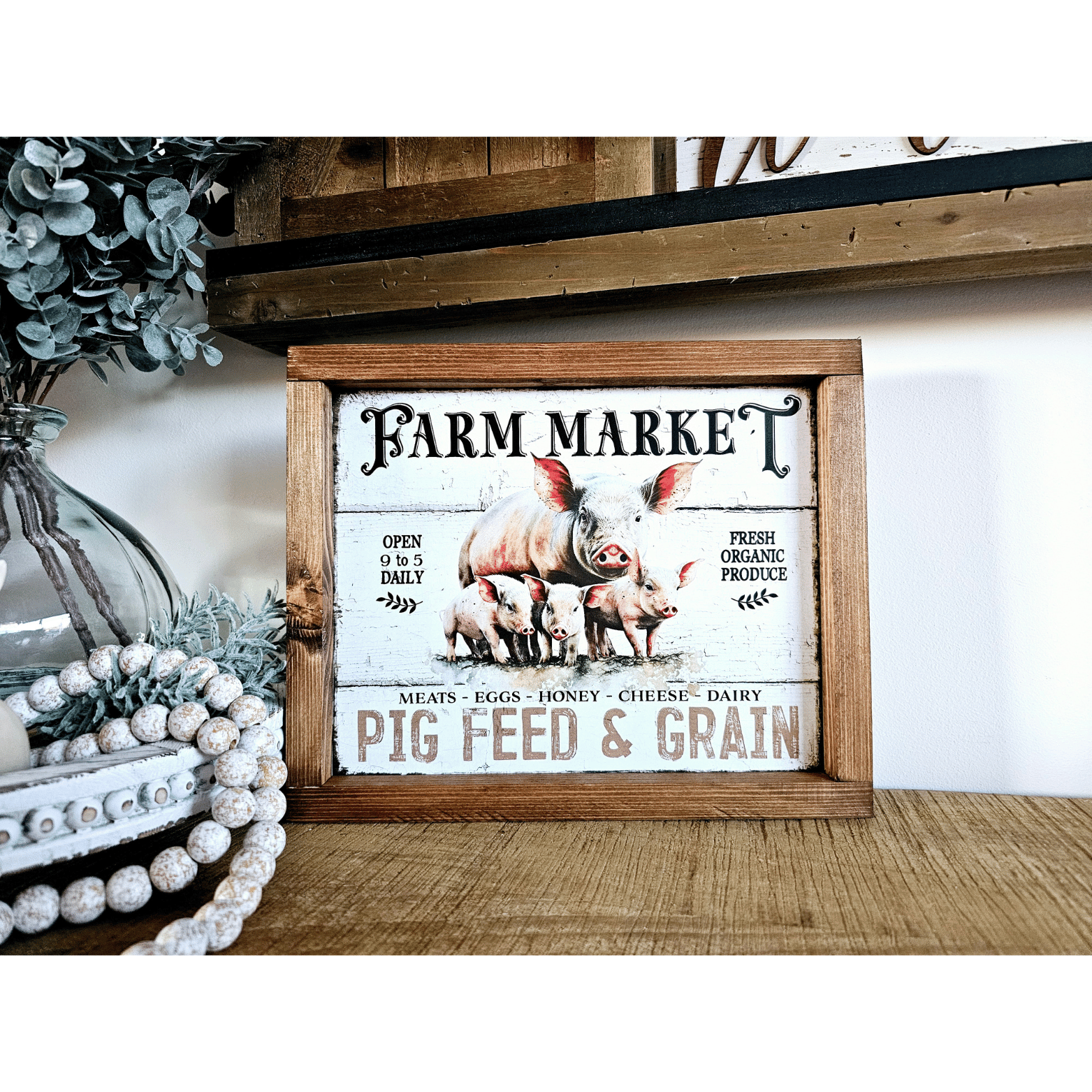 Cadre Sign Farmhouse Farm Market Pig – Vintage et Rustique
