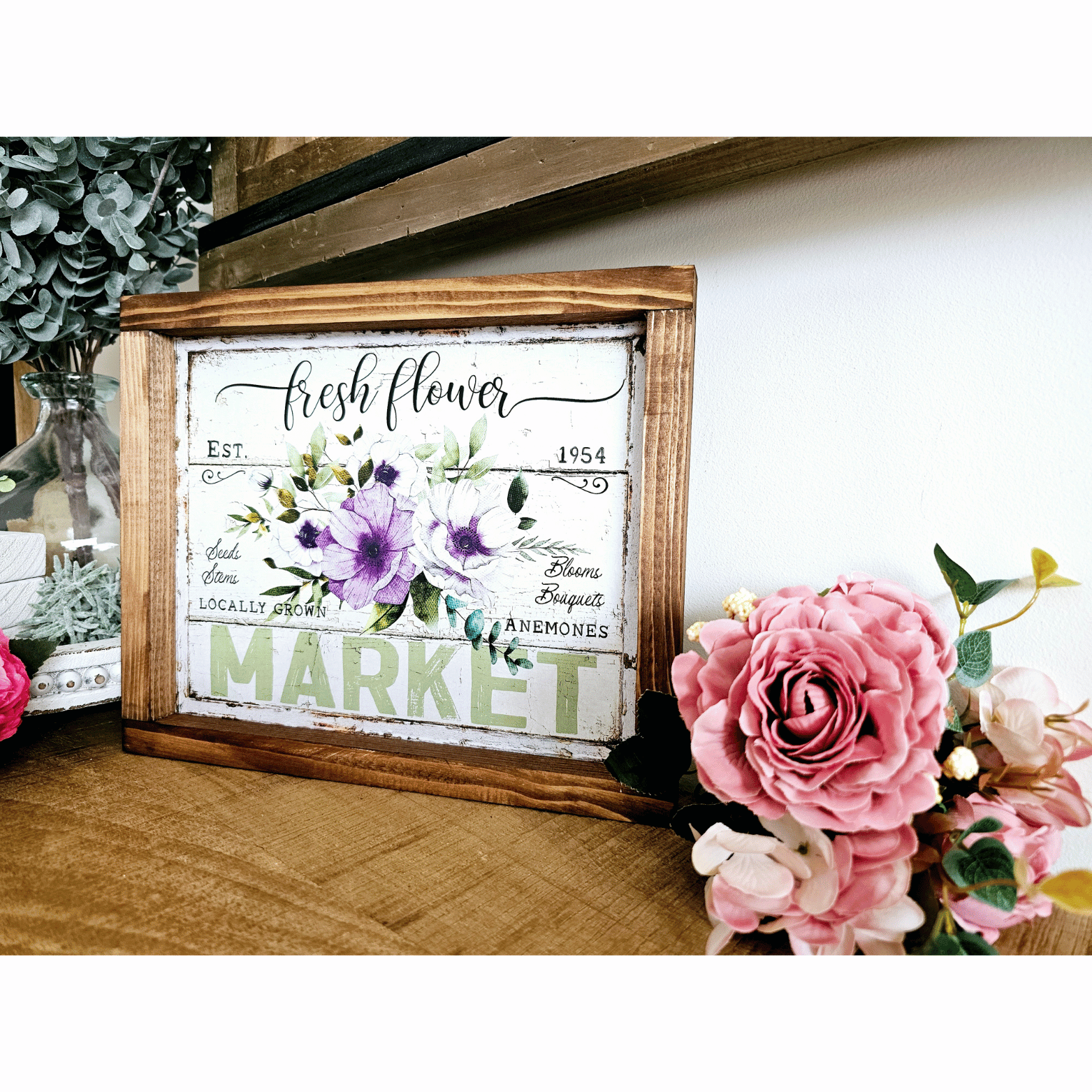 Cadre Sign Farmhouse Fresh Flower Market Vintage & Champêtre