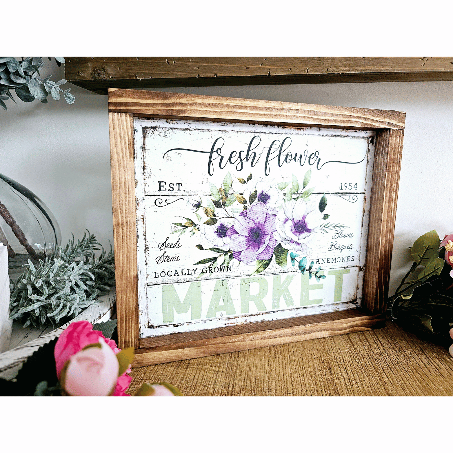 Cadre Sign Farmhouse Fresh Flower Market Vintage & Champêtre