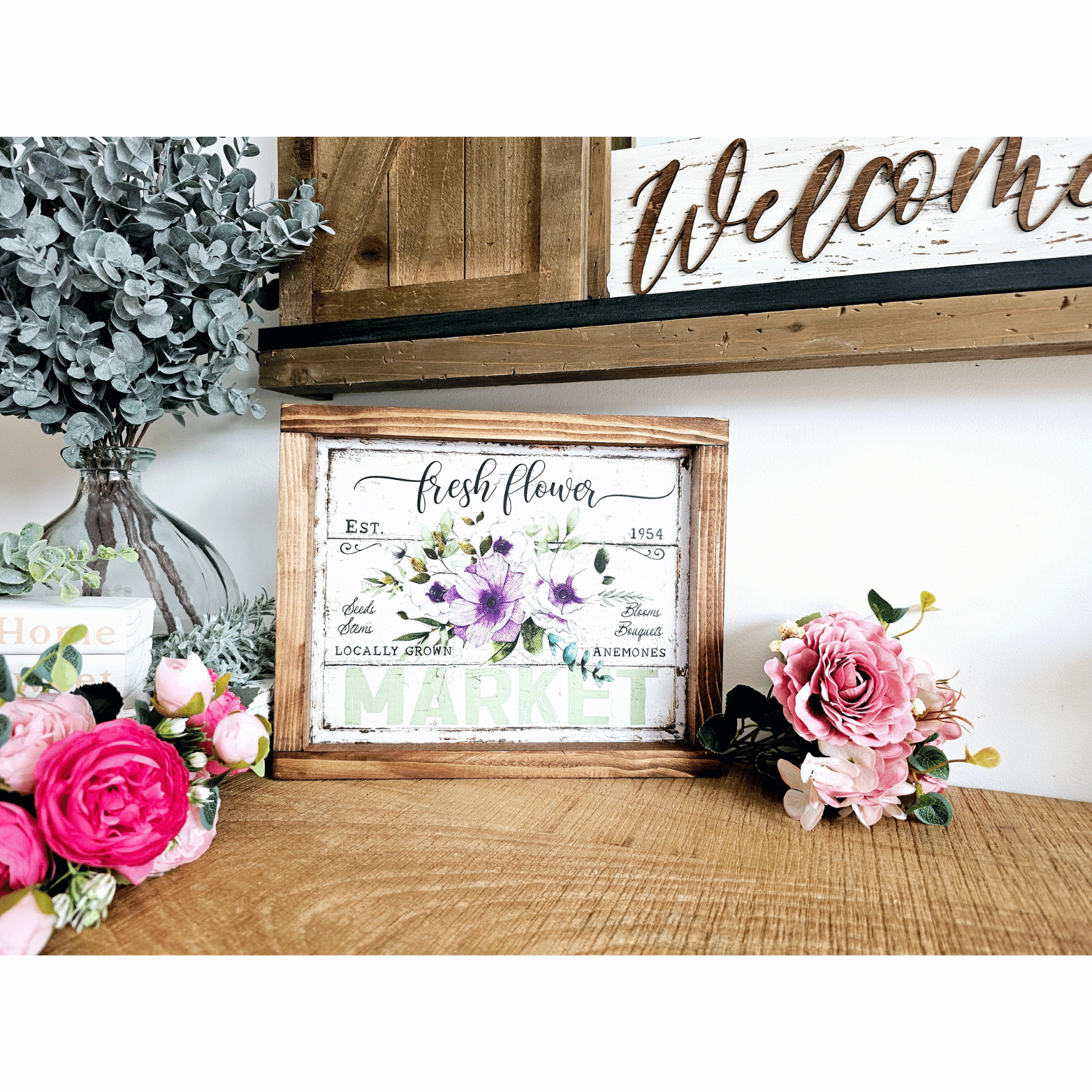 Cadre Sign Farmhouse Fresh Flower Market Vintage & Champêtre