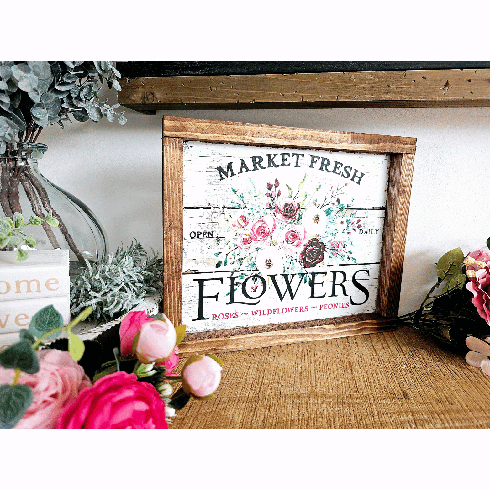 Cadre Sign Farmhouse - Market Fresh Flowers - Le comptoir farmhouse