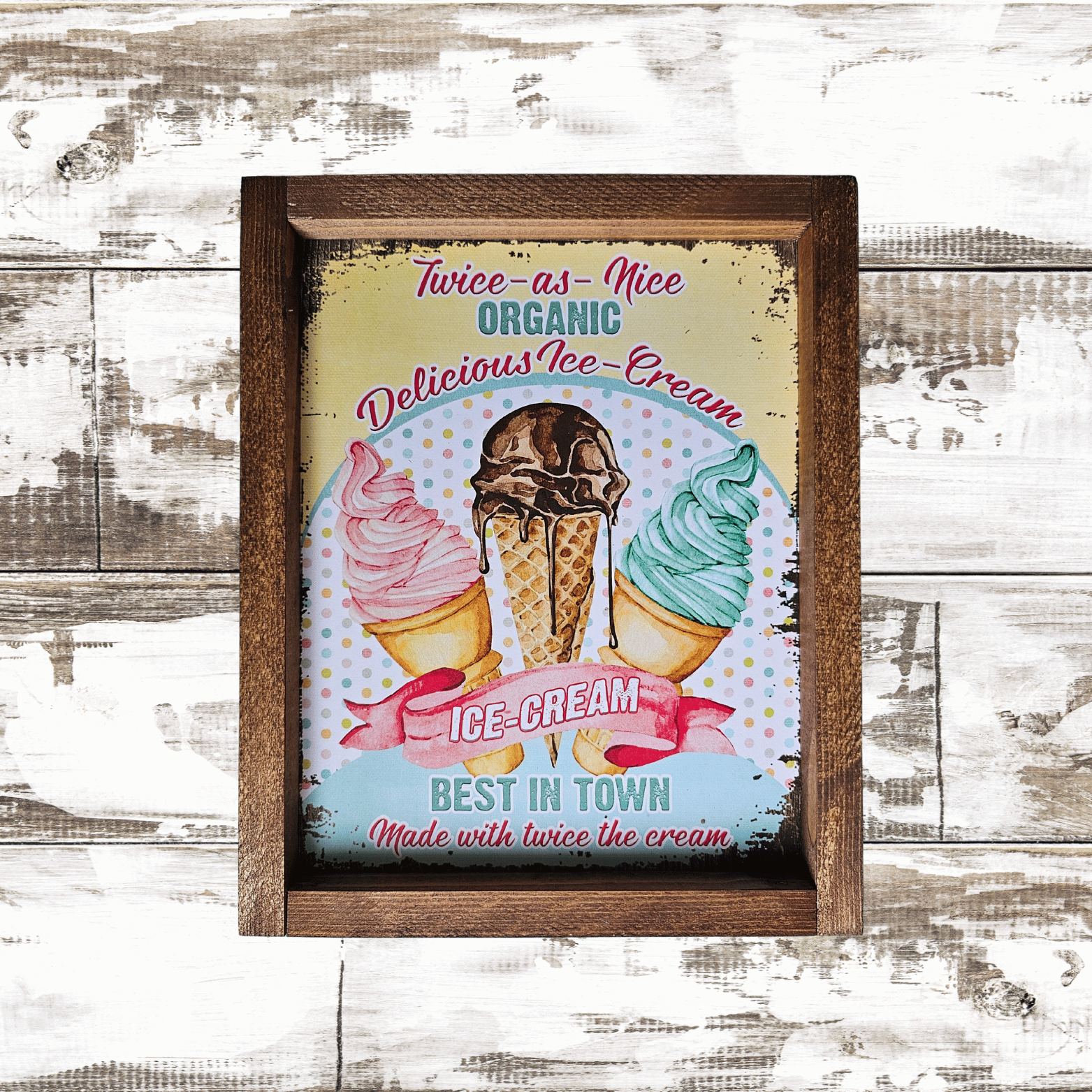 Cadre sign farmhouse Delicious Ice Cream – Déco vintage rustique