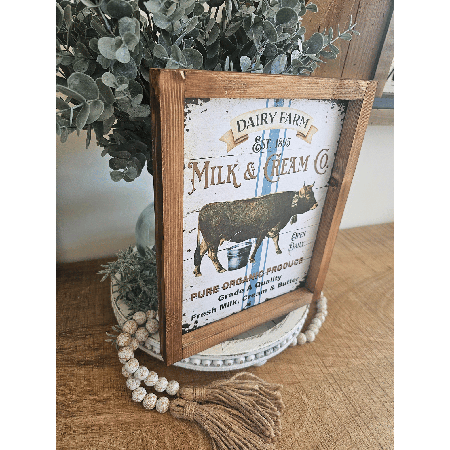 Cadre Sign Farmhouse Milk & Cream Co – Déco Vintage Rustique