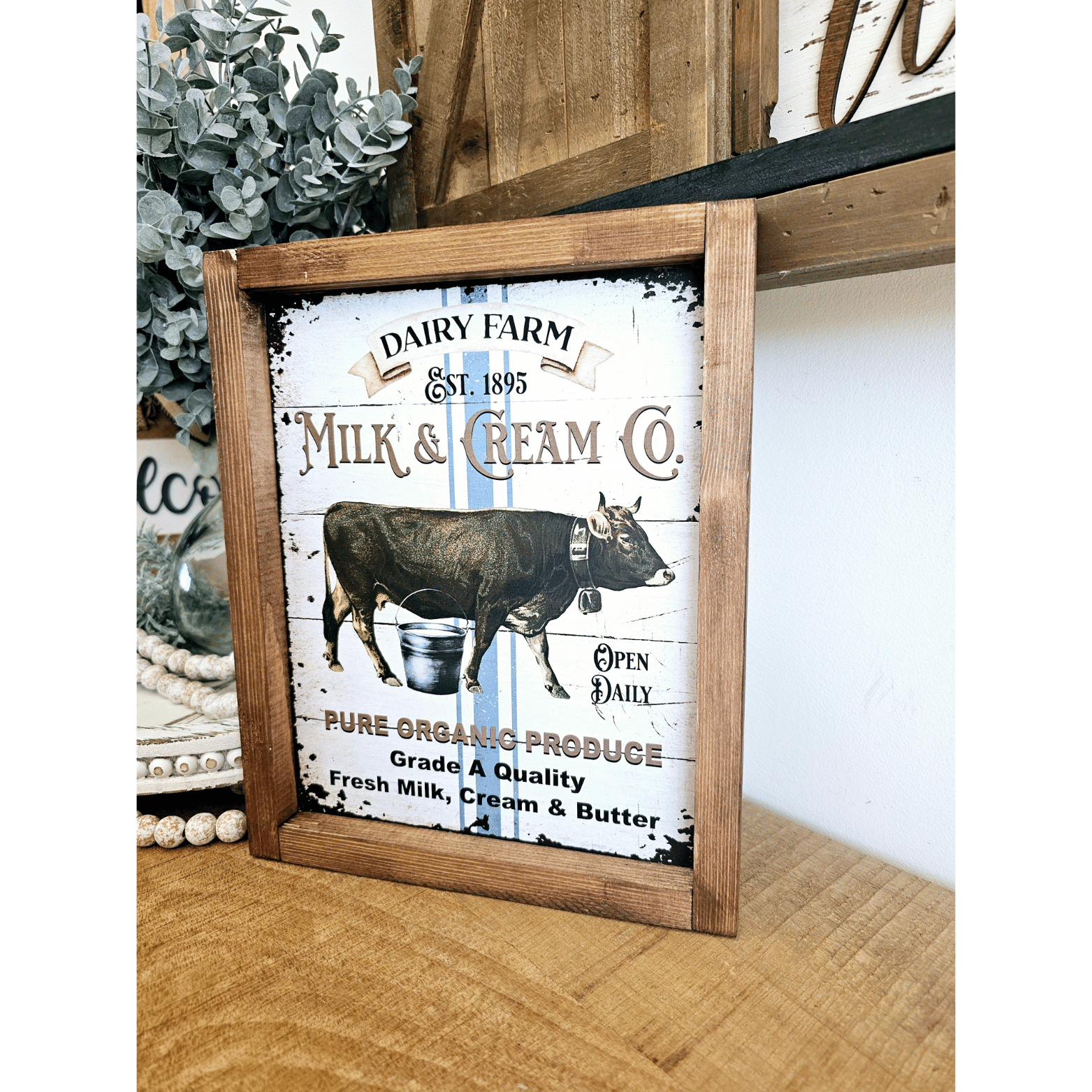 Cadre Sign Farmhouse Milk & Cream Co – Déco Vintage Rustique