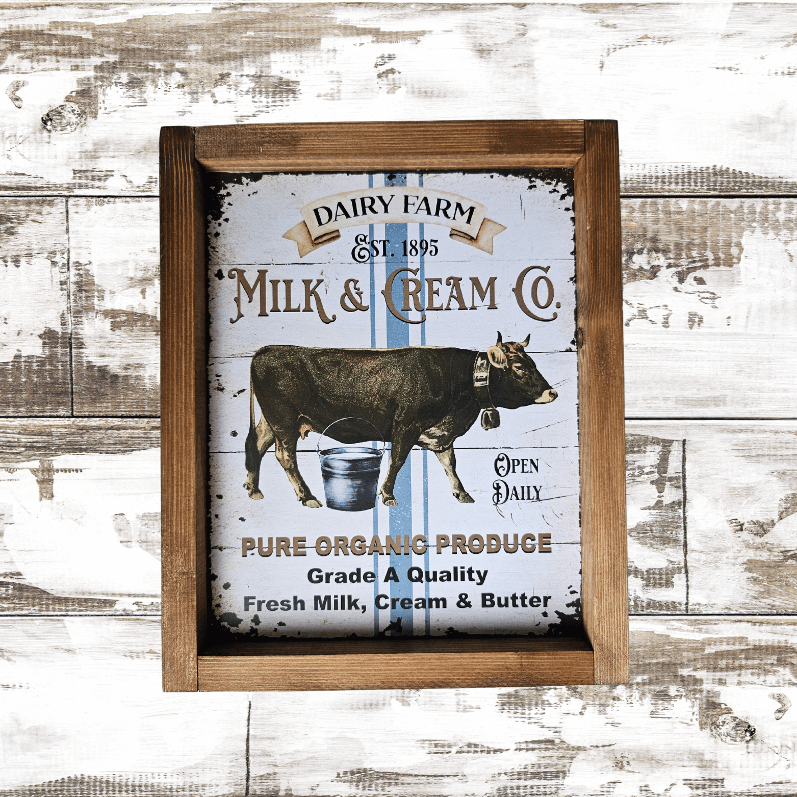 Cadre Sign Farmhouse Milk & Cream Co – Déco Vintage Rustique