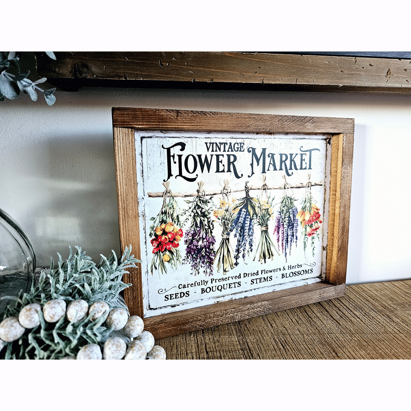Cadre Sign Farmhouse Vintage Flower Market – Déco Rustique