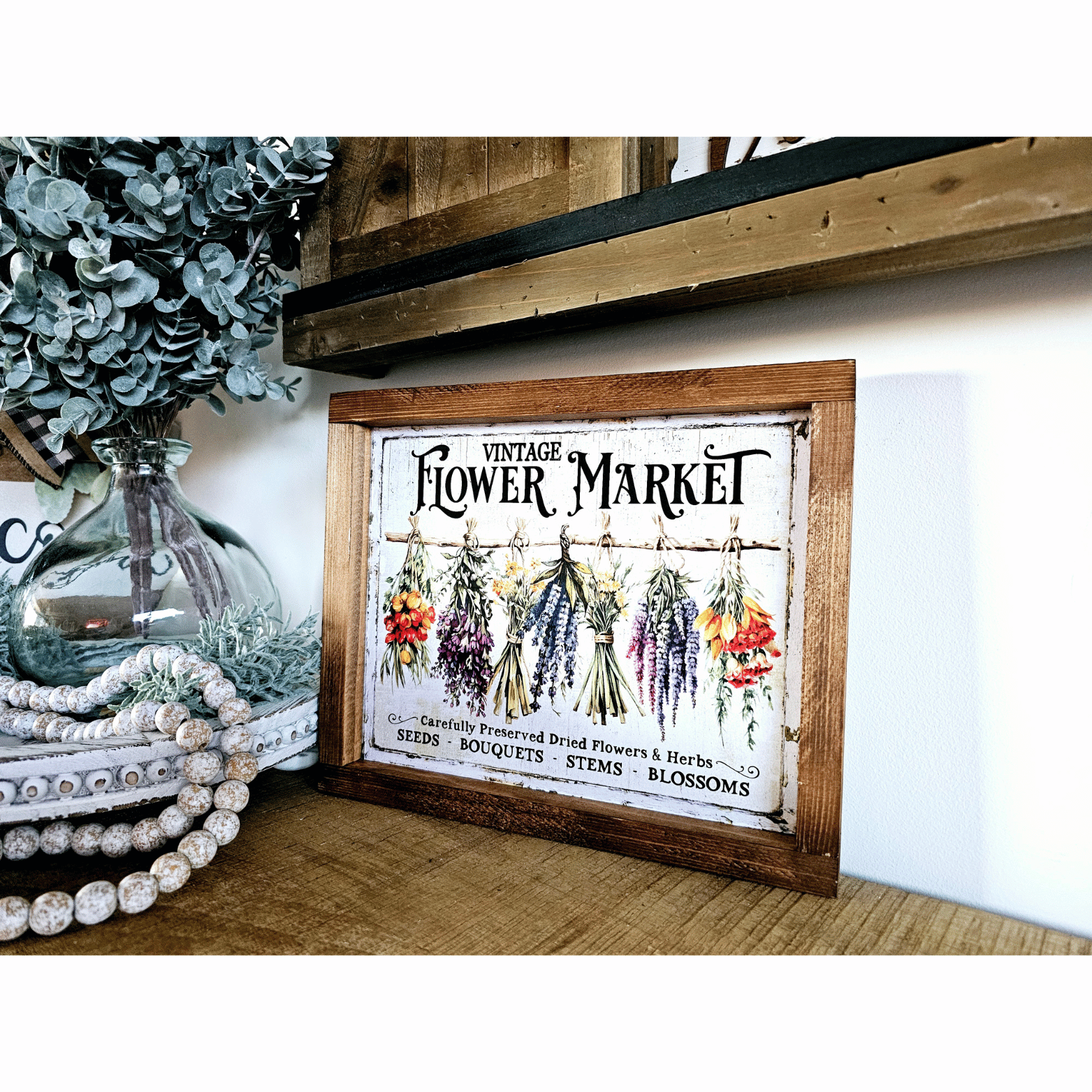 Cadre Sign Farmhouse Vintage Flower Market – Déco Rustique