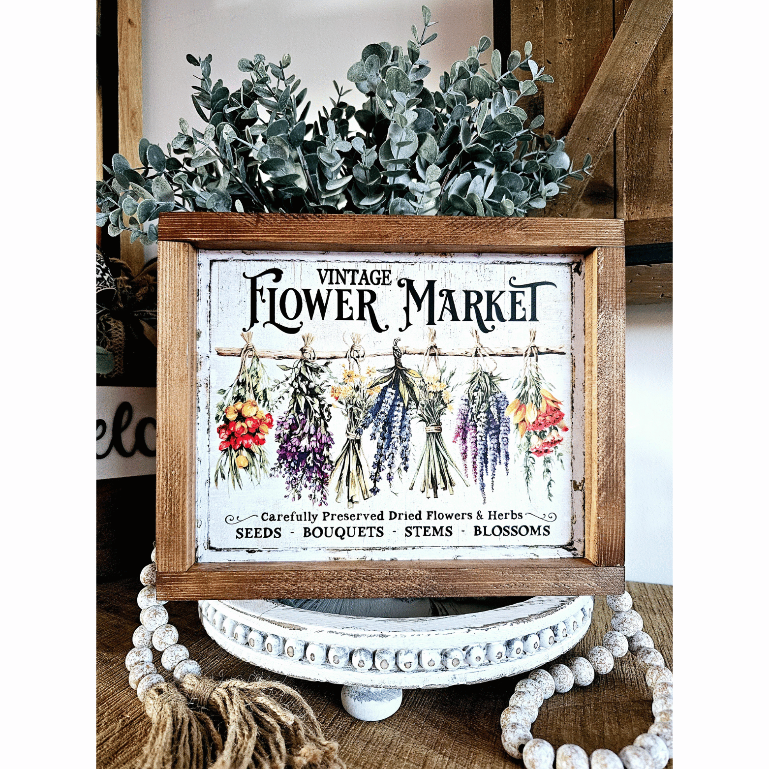 Cadre Sign Farmhouse Vintage Flower Market – Déco Rustique