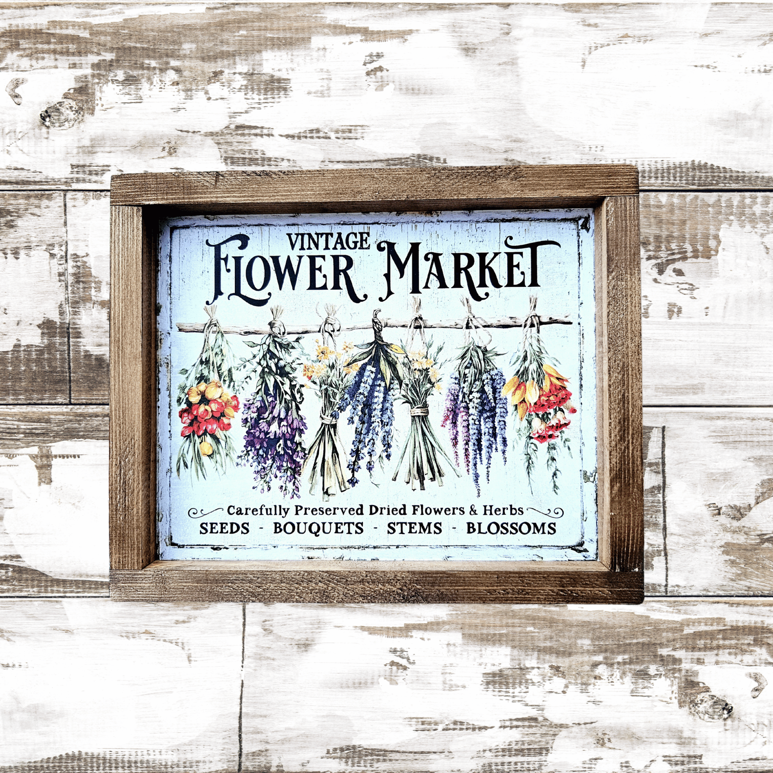 Cadre Sign Farmhouse Vintage Flower Market – Déco Rustique