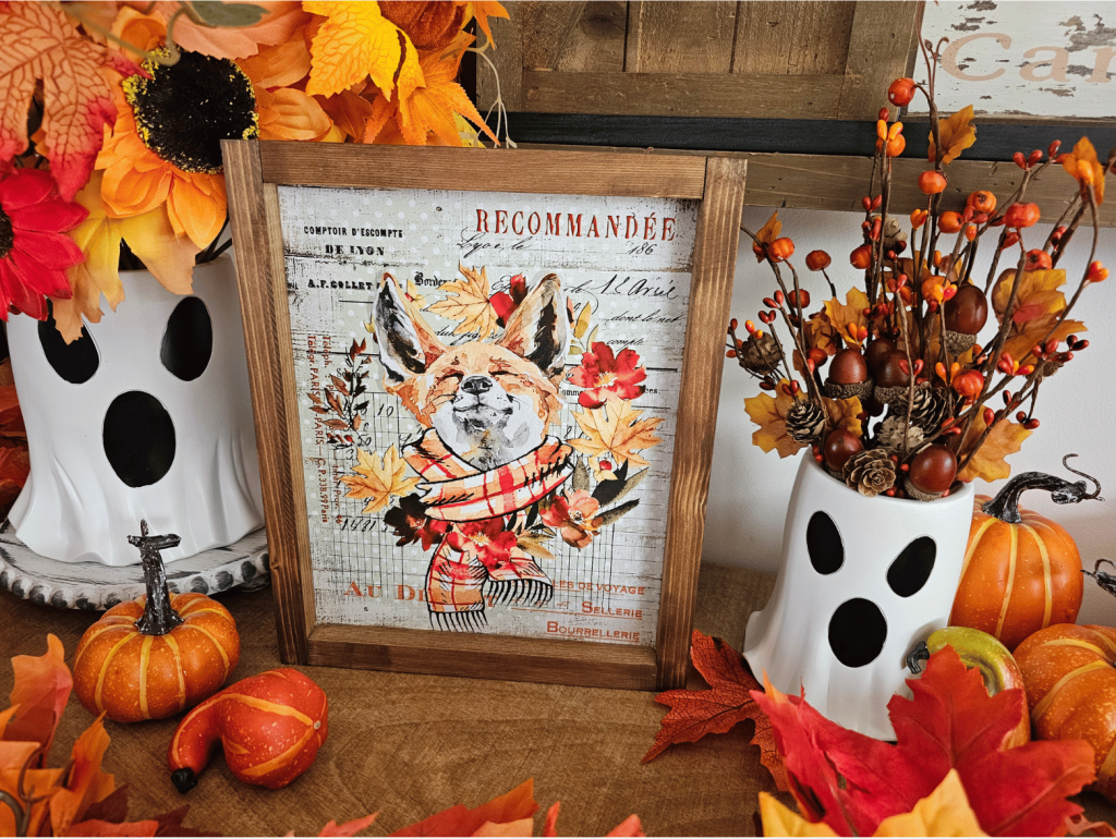 Cadre sign farmhouse Fox – Déco automne vintage rustique