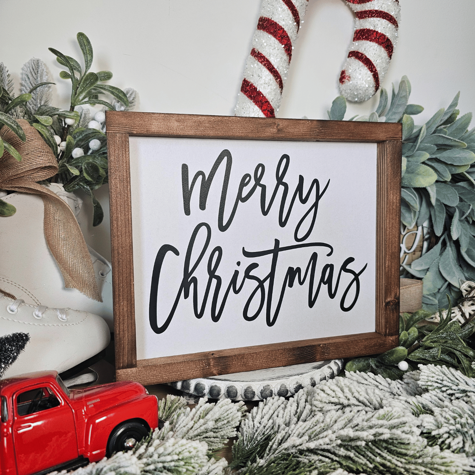 Cadre Sign Farmhouse Merry Christmas Minimaliste – Déco Noël bois noir ...