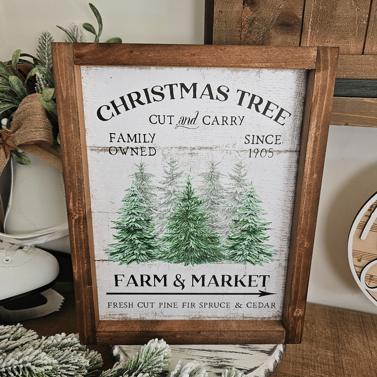 Cadre Sign Farmhouse Christmas Tree Farm & Market – Déco Noël bois ...
